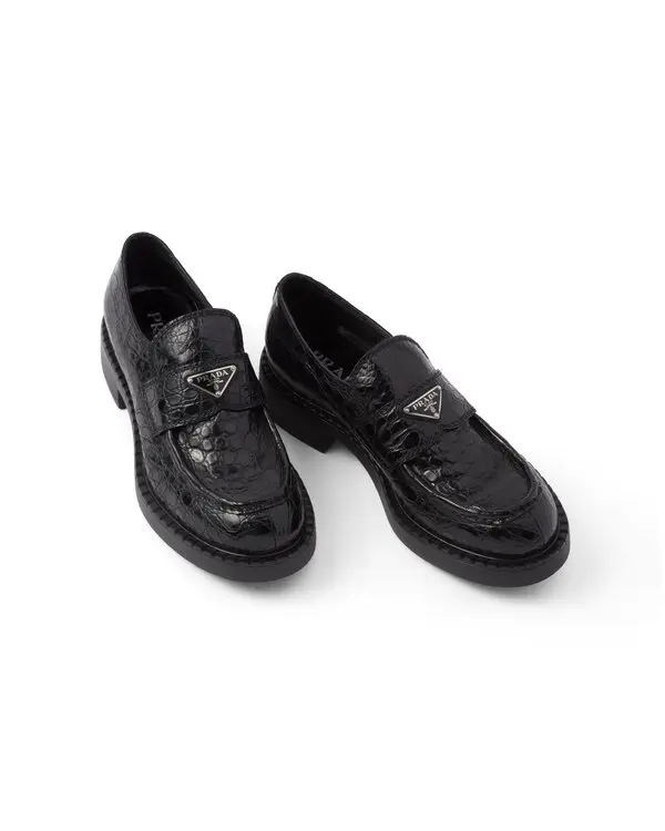 Prada Chocolate Crocodile Leather Loafers - Black