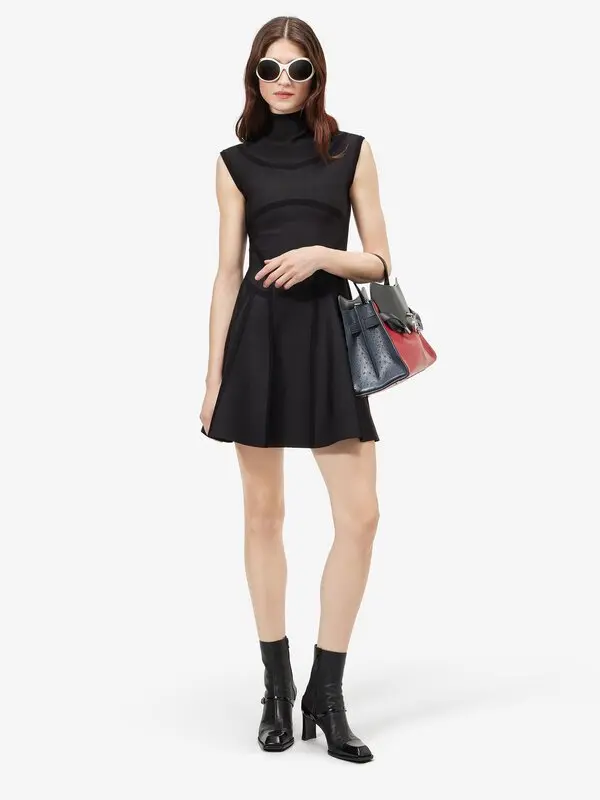 Alexander McQueen Ribbed Fit-and-flare Knit Mini Dress - Black
