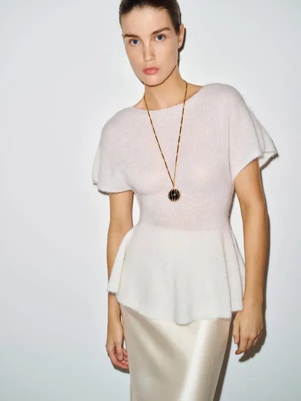 REFORMATION Anna Alpaca Peplum Sweater Top - Ivory