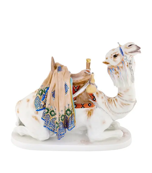MEISSEN Gold-trim Porcelain Riding Camel Lying - White