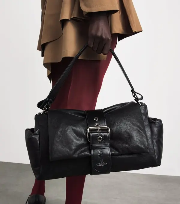 VIVIENNE WESTWOOD Extra-large Leather Shoulder Bag - Black