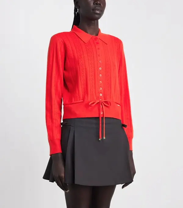 Sandro Wool-blend Pointelle Knit Cardigan