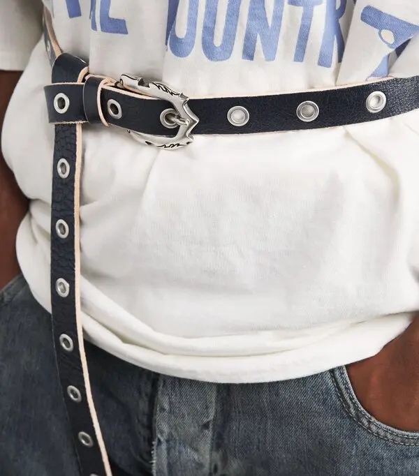 MOLEBO Leather Eyelet Western Belt - Black