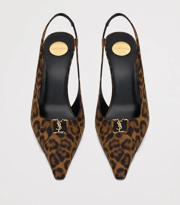 Saint Laurent Leopard Print Babylone Slingback Pumps 90