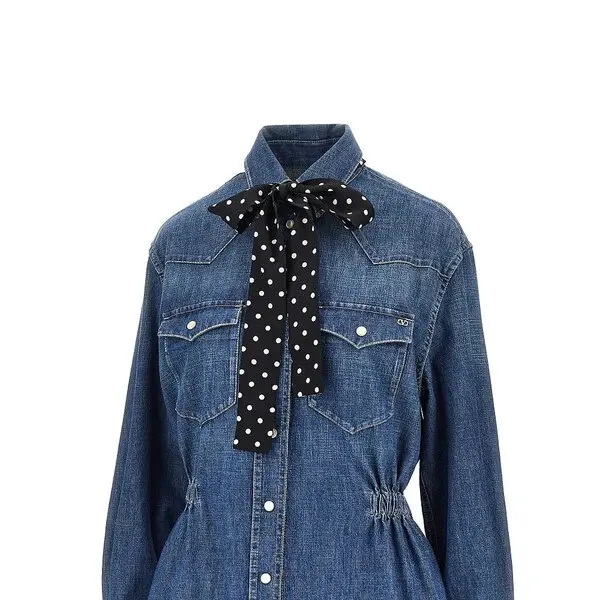 Valentino Garavani Denim Mini Dress With Silk Bow