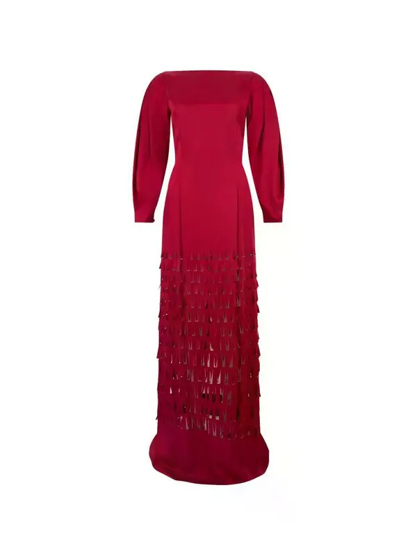 Alberta Ferretti Laser-cut Long-sleeved Flared Maxi Dress