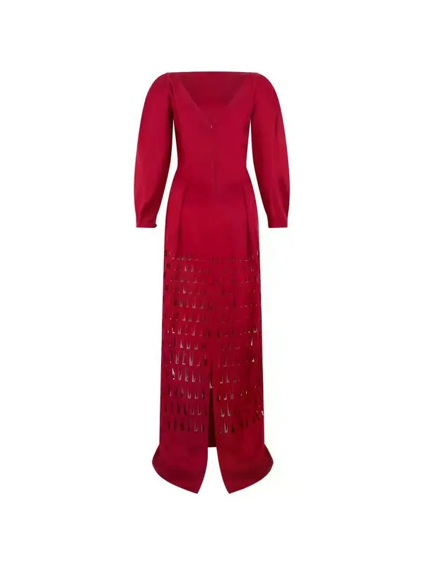 Alberta Ferretti Laser-cut Long-sleeved Flared Maxi Dress