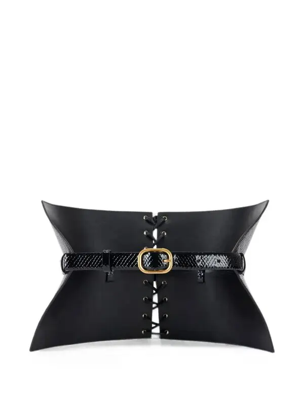 Elisabetta Franchi Bustier Belt With Python Print And Gold-tone Hardware - Black