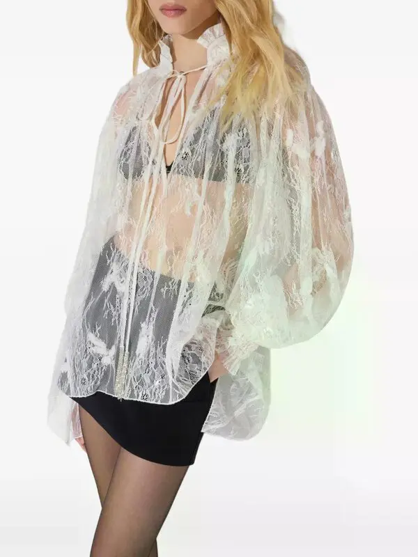 Elisabetta Franchi Lace Blouse With Ruffles And Sequins