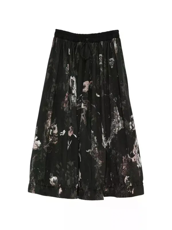 Yohji Yamamoto Abstract Print Drawstring Skirt - Black