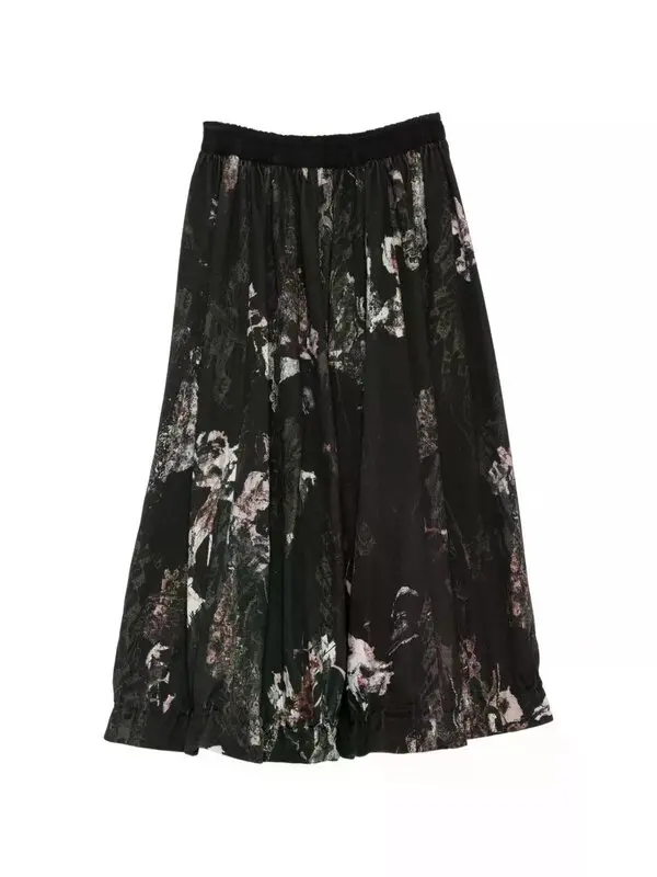 Yohji Yamamoto Abstract Print Drawstring Skirt