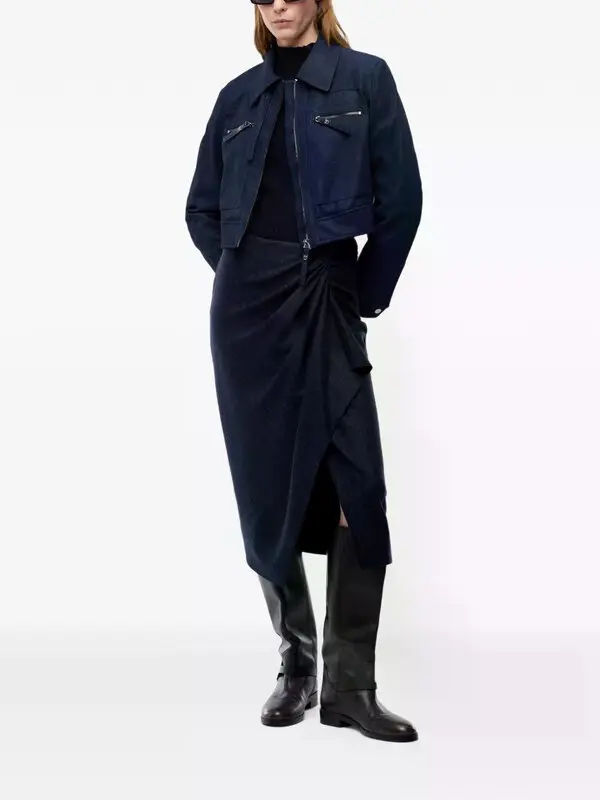 Pinko Zip-up Cropped Jacket With Classic Collar - Blue