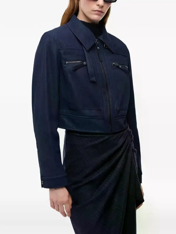 Pinko Zip-up Cropped Jacket With Classic Collar - Blue