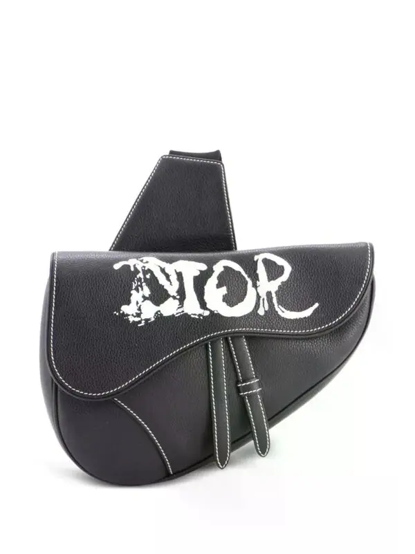 Dior Peter Doig Saddle Bag Printed Leather Medium Crossbody Bag - Black