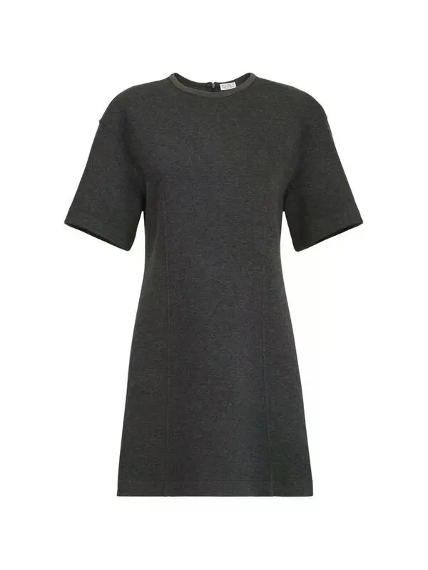Brunello Cucinelli Techno Cotton And Cashmere Interlock T-shirt Dress With Precious Collar - Grey