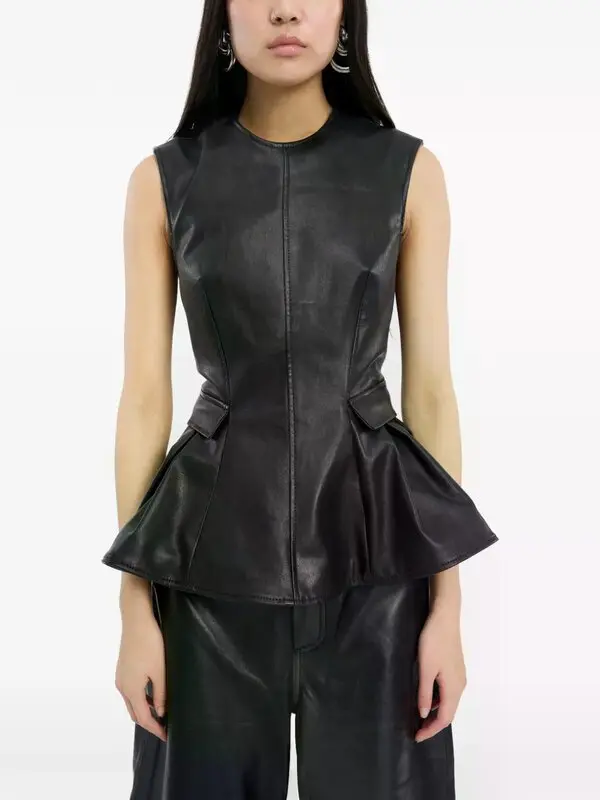 ROTATE BY BIRGER CHRISTENSEN Peplum Leather Top
