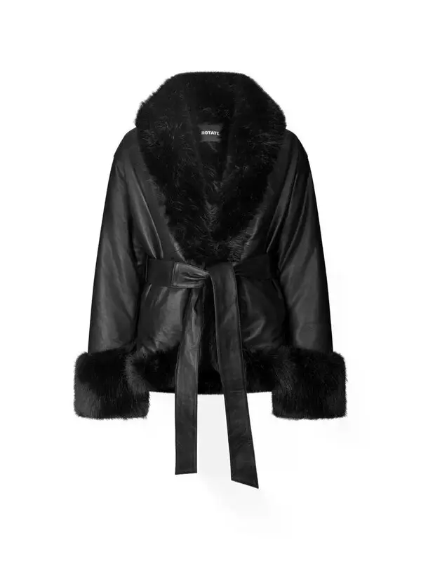 ROTATE BY BIRGER CHRISTENSEN Bonded Leather Jacket With Faux Fur Trim