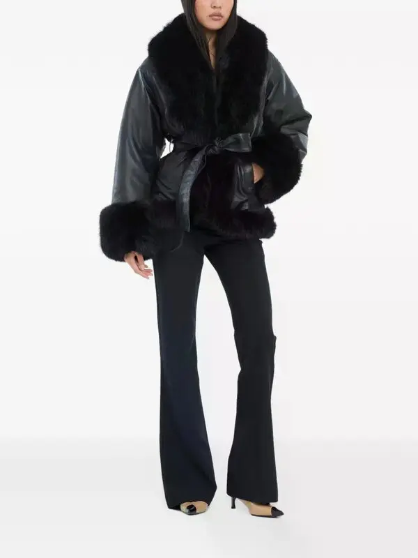 ROTATE BY BIRGER CHRISTENSEN Bonded Leather Jacket With Faux Fur Trim