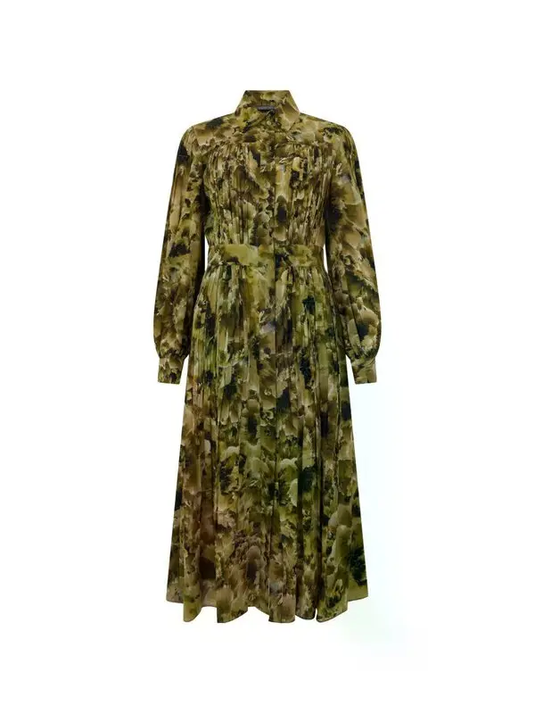 Alberta Ferretti Floral-print Pleated Maxi Shirt Dress