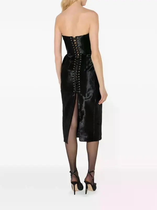 Elisabetta Franchi Midi Leather Dress With Geometric Silhouette And Corsetry Lacing