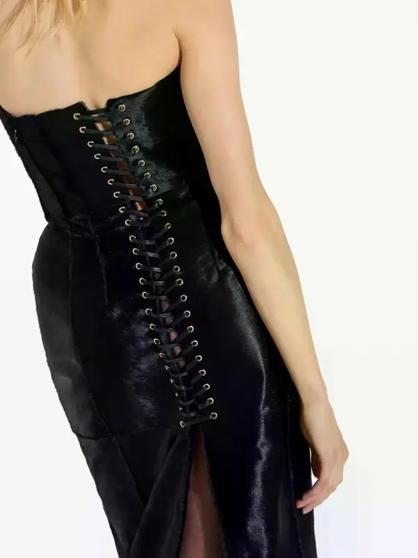 Elisabetta Franchi Midi Leather Dress With Geometric Silhouette And Corsetry Lacing