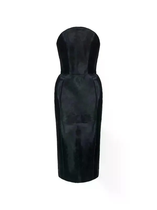 Elisabetta Franchi Midi Leather Dress With Geometric Silhouette And Corsetry Lacing - Black