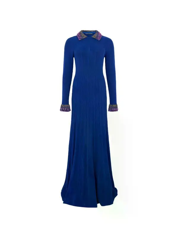 Alberta Ferretti Bead-embellished Ribbed Maxi Dress