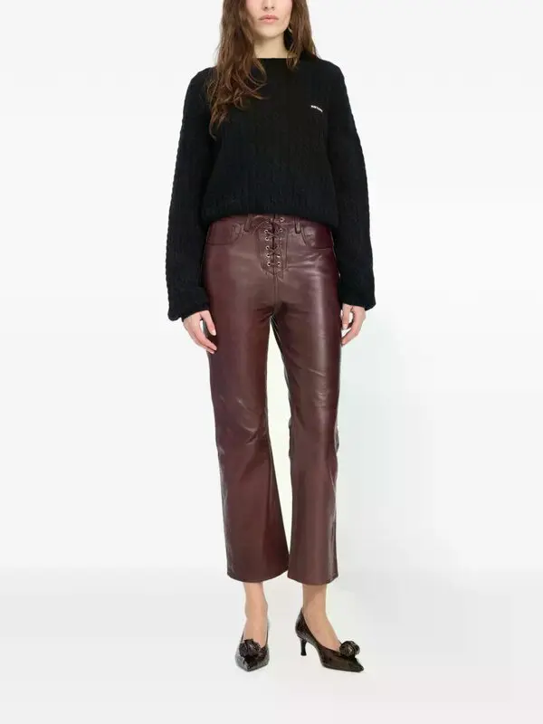 ROTATE BY BIRGER CHRISTENSEN Flared Leather Capri Pants Mahogany