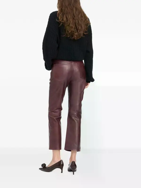 ROTATE BY BIRGER CHRISTENSEN Flared Leather Capri Pants Mahogany