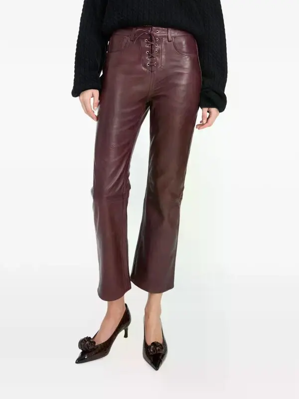 ROTATE BY BIRGER CHRISTENSEN Flared Leather Capri Pants Mahogany