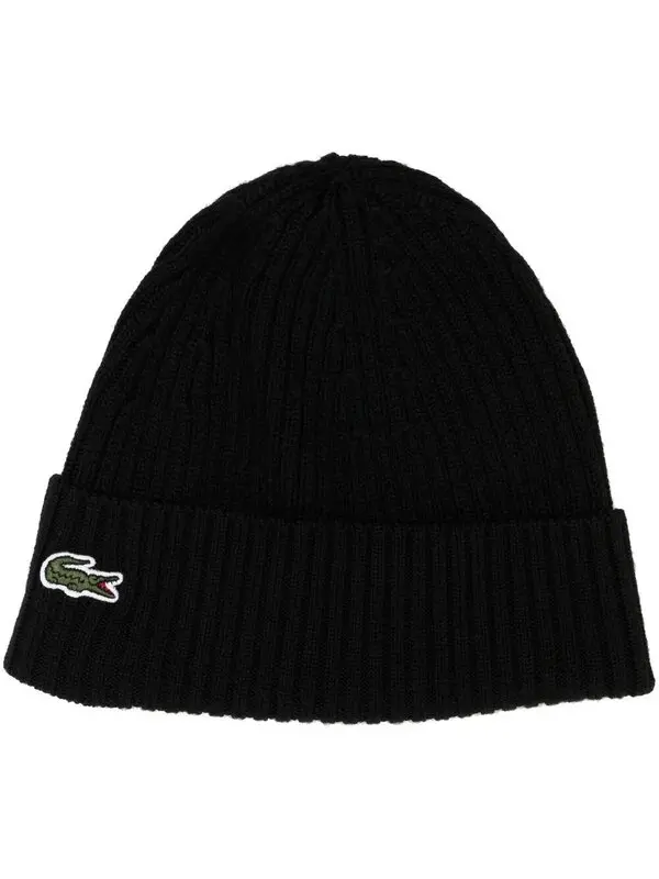 Lacoste Ribbed Wool Beanie - Black