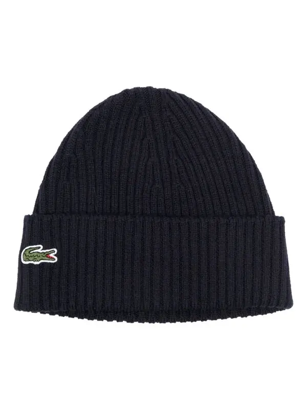 Lacoste Rib Knit Brushed Wool Beanie - Blue