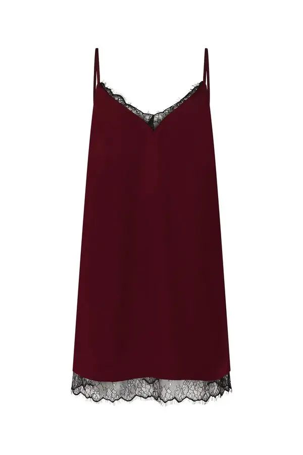 LITTLE LIES Plum Hammered Satin Slip Dress With Lace Trim