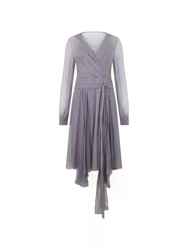 Alberta Ferretti Pleated Silk-chiffon Long-sleeved Wrap Dress