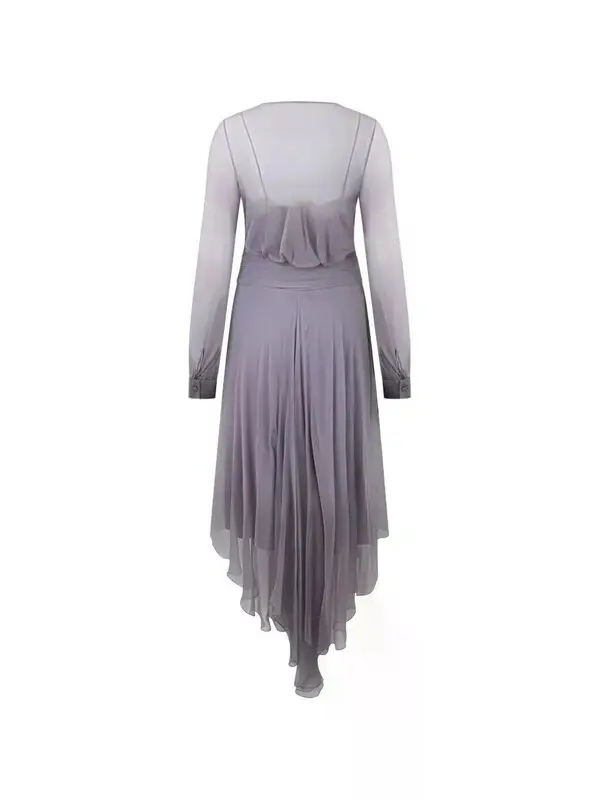 Alberta Ferretti Pleated Silk-chiffon Long-sleeved Wrap Dress