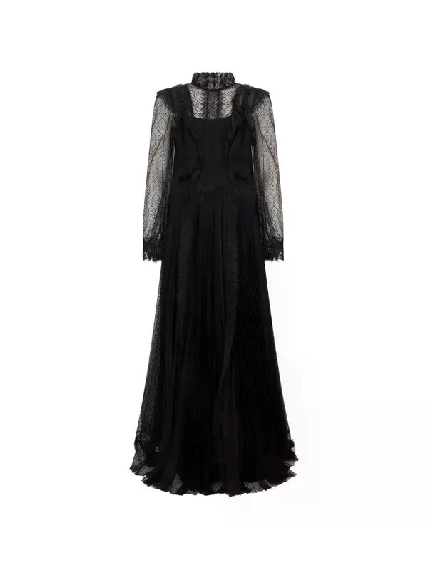 Alberta Ferretti Ruffled Pleated Panelled Flared Maxi Dress - Black