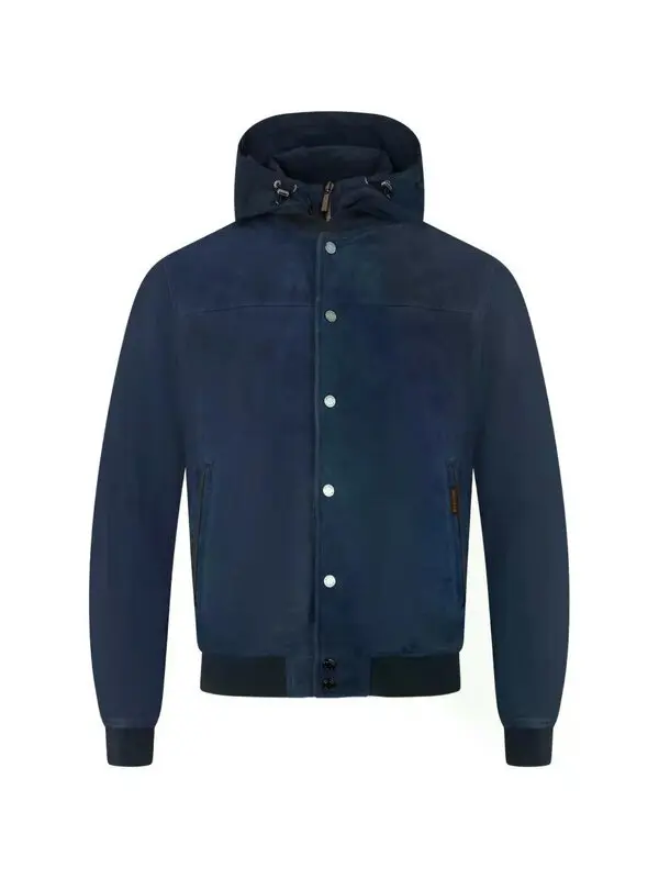 MOORER Darren Ur Hooded Button-up Leather Jacket - Blue