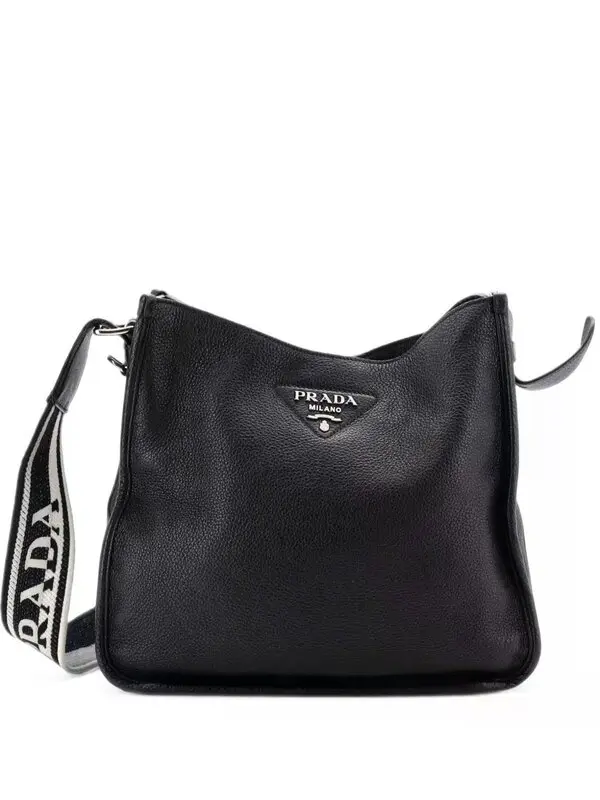 Prada Logo Strap Leather Medium Hobo Bag