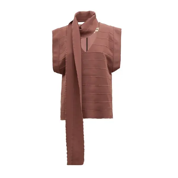 JULIA ALLERT Sleeveless Fringed Stripe Blouse With Scarf - Orange