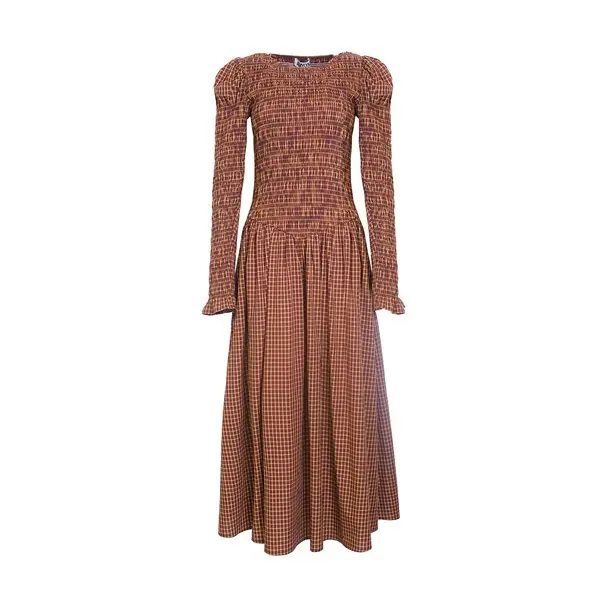 AMY LYNN Cara Smocked Midi Dress In Multi Gingham Check