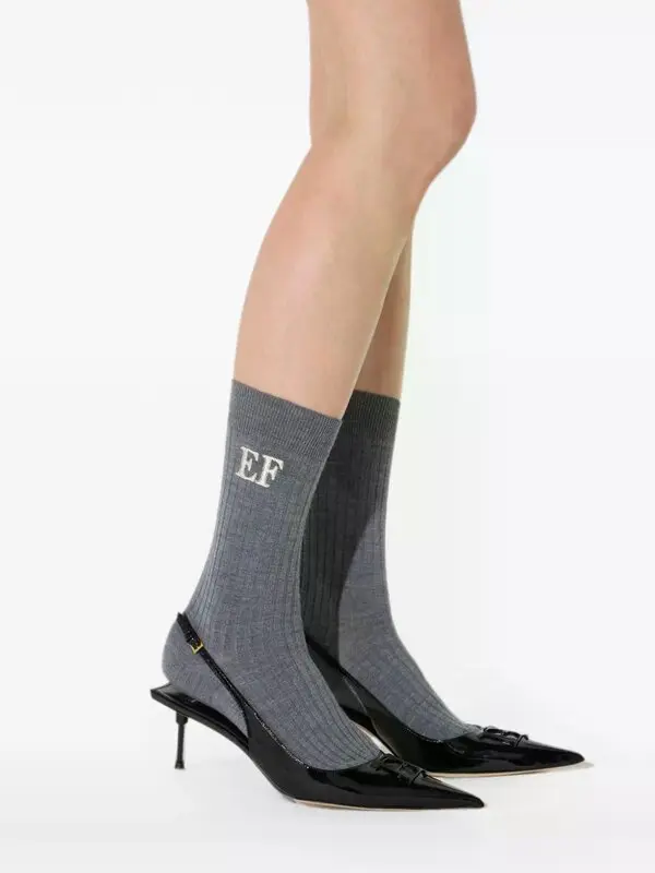 Elisabetta Franchi Ribbed Wool Socks With Embroidered Logo
