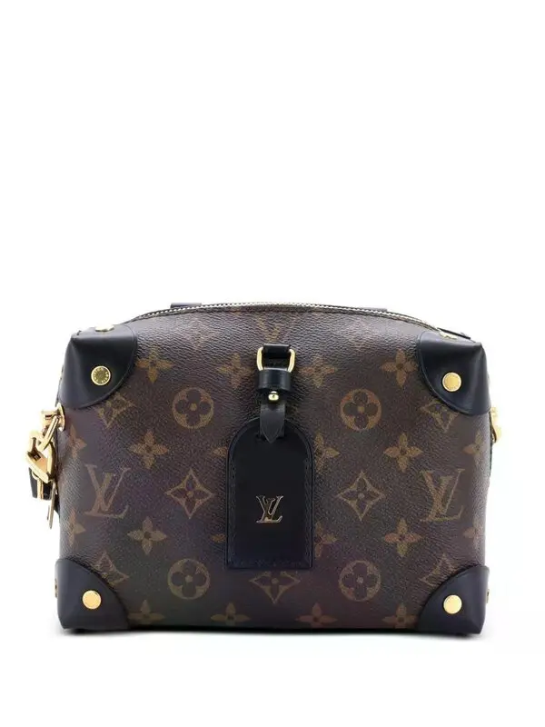 LOUIS VUITTON Petite Malle Souple Handbag Monogram Canvas With Leather Shoulder Bag - Black