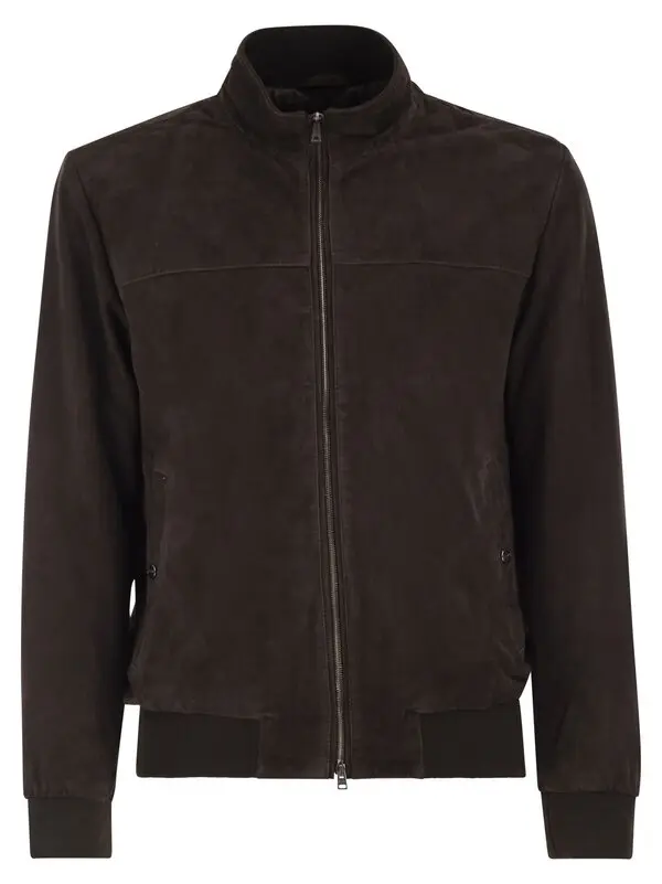 Herno Suede Goatskin Zip-up Bomber Jacket