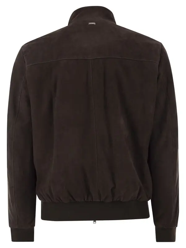 Herno Suede Goatskin Zip-up Bomber Jacket