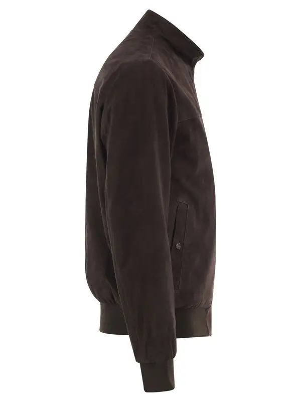 Herno Suede Goatskin Zip-up Bomber Jacket