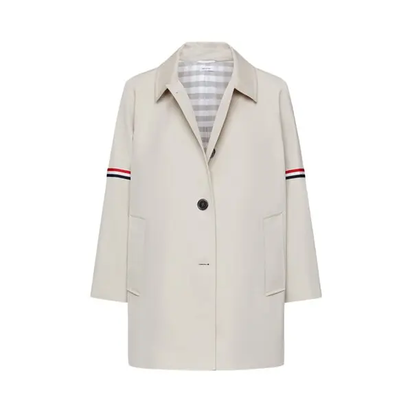 Thom Browne Cropped Car Coat W/ Rwb Armbands In Waterproof Cotton Twill 'khaki - Brown