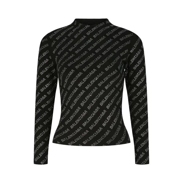 Balenciaga Embellished Logo High Neck Top