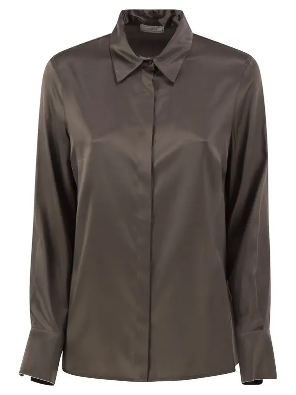 Peserico Stretch Silk Shirt With Concealed Button Fastening