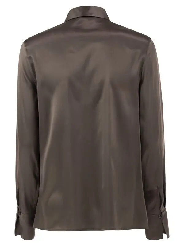 Peserico Stretch Silk Shirt With Concealed Button Fastening