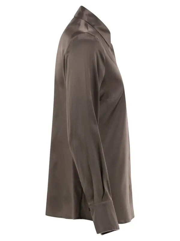 Peserico Stretch Silk Shirt With Concealed Button Fastening